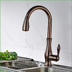 Bathroom Sink Mixer Taps Faucet Bath Waterfall Cold and Hot Water Tap for Washroom Bathroom and Kitchen Full Copper Red Brown Single Handle Single Hole Rotatable Pullable