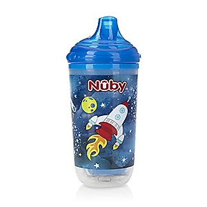 Nuby Insulated Light-Up Plastic Cup with No Spill Bite Resistant Hard Spout, 10 Oz, Blue Space