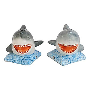 "Home Décor Accents" Ceramic Nautical Ocean Great White Sharks Salt And Pepper Shakers Figurine Set - Home Accents 33-kl1-9039