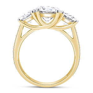 SAVEARTH DIAMONDS Three Stone Design, 3.40 Cttw Center 8MM Round Cut Lab Created Moissanite With Accents Engagement Ring In 10K Solid Yellow Gold (VVS1 Clarity) Size-6.5