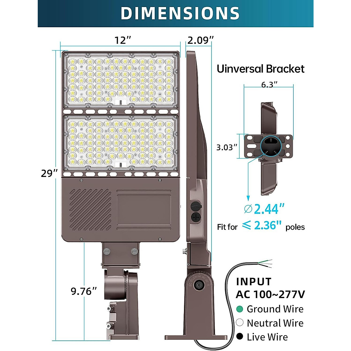 ADUB 320W LED Parking Lot Light with Photocell, UL Listed LED Pole Light Outdoor, 48000LM, LED Parking Lot Light 320W/250W/200W, LED Shoebox Light 5700K 5000K 4500K