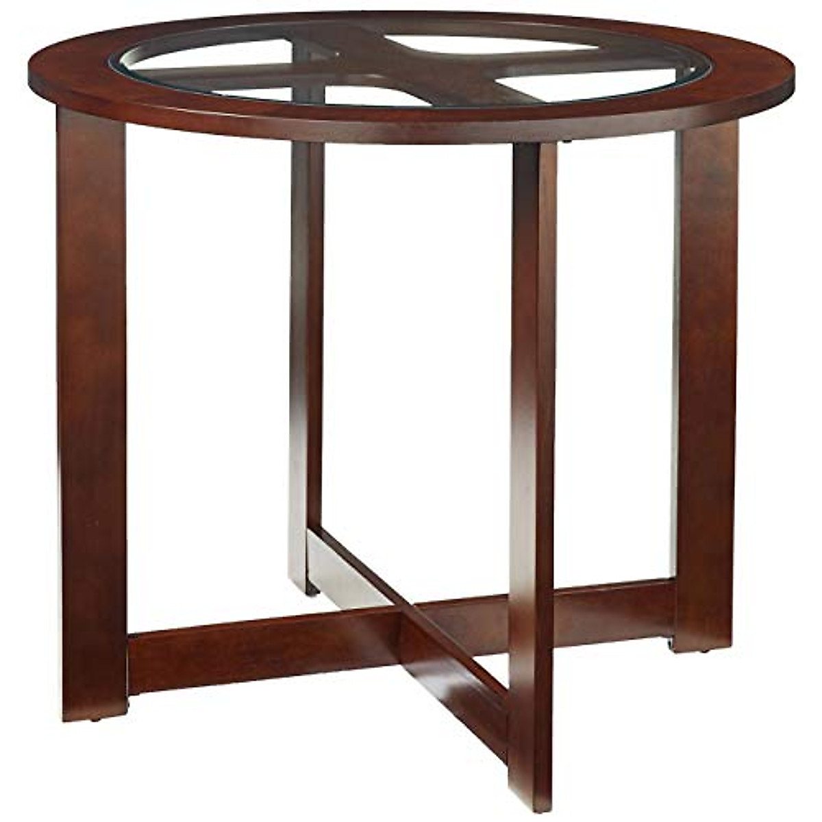 Roundhill Furniture Cylina Solid Wood Glass Top Round Dining Table with 4 Chairs