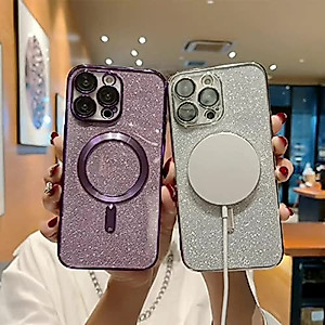 Fycyko Compatible with iPhone 12 Case Magsafe Glitter,Bling Luxury Cute Flexible Magnetic Phone Case Camera Protection Shockproof for Women Girl Men Design for iPhone 12 6.1 inch-Purple