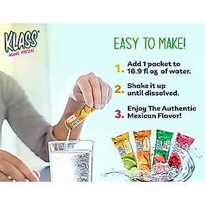 Klass Aguas Frescas, Variety Pack, Sugar Free Drink Mix, Fruit Variety Packets, On-The-Go! Powdered Drink Mix (44 Count Powder Stick Packs) 5 Calories Per Packet- Shake it up! The new way to drink Aguas Frescas.