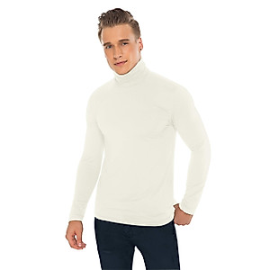 Derminpro Men's Thermal Fleeced Turtleneck Soft Slim Fit Long Sleeve Undershirt Off White Medium