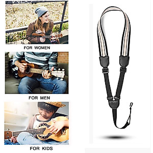 BestSounds Ukulele Strap - Adjustable Neck Strap in Various Length & Classic Style for Clip on Soprano Concert Tenor Ukulele (Champagne/White)