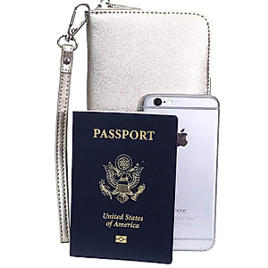 Zzfab Faux Leather Wallet Zip Around clutch Passport Wallet with Check Book Holder Pewter