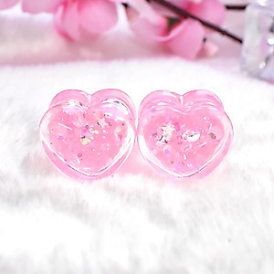 Jboyanpei 6Pcs/3pair Shineing Paillette Heart-shaped Ear Gauges Tunnels and Plug Acrylic Ear Expander Studs Stretching Size 22mm