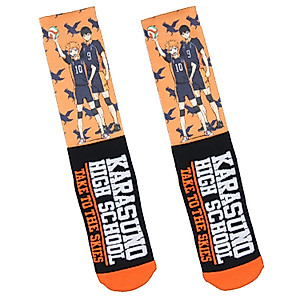 Bioworld Haikyu!! Socks Anime Manga Men's Karasuno High School Volleyball Mid-Calf Athletic Crew Socks