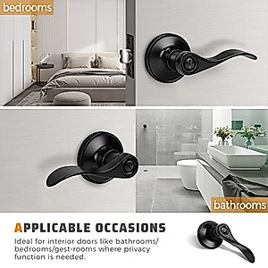 KNOBWELL 10 Pack Matte Black Door Handle Privacy Door Levers Interior Black Bedroom Door Handle Knobs, Reversible for Right/Left Side, Drop Lever Shape