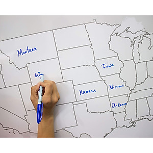 Large Blank United States Outline Map Poster, Laminated, 36” x 24” | Great Blank Wall Map for Classroom or Home Study | Free Dry Erase Marker Included | Includes Detailed Laminated Answer Sheet