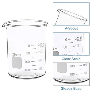 Thick Glass Graduated Measuring Cylinder Set 5ml 10ml 50ml 100ml Glass Measuring Beaker Set 50ml 100ml 250ml with 2 Glass Stirring Rods 12’’ Long 1/4’’ Diameter and 2 Brushes