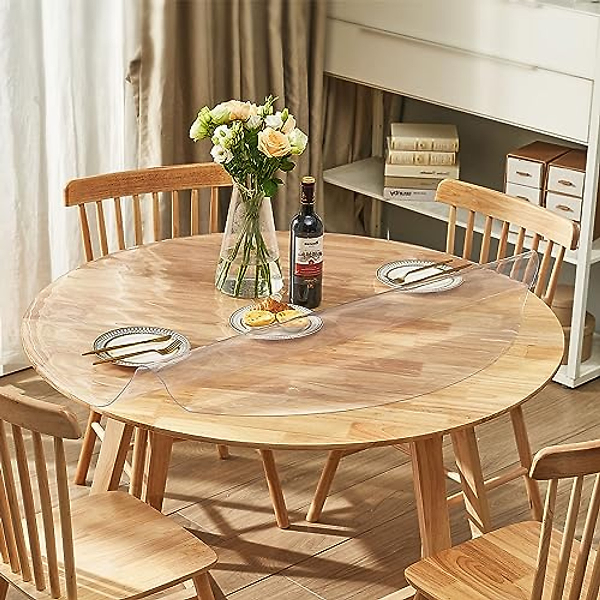 VEVOR Clear Table Cover Protector, 42 inch/1068 mm Round Table Cover, 1.5 mm Thick PVC Plastic Tablecloth, Waterproof Desktop Protector for Writing Desk, Coffee Table, Dining Room Table