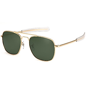 IOHLNG Mens Aviator Sunglasses 55mm Polarized Military Pilot Shades, Gold, Size Medium