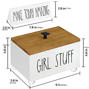 Tampon Holder for Bathroom, Tampon and Pad Holder Organizer with Lid, Tampon and Pad Storage Container with Decorative Bathroom Wooden Sign for Bathroom Accessories,Feminine Products Caddy (White 2)