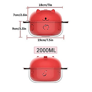 NICO SEE WONDER 2000ML/68OZ Microwave Ramen Bowl, Noodle Bowl with Strainer and Handle, Steamer for Cooking Food and Vegetables，Multifunctional Bowl for Cooking, Rinse,Storage. (Red)