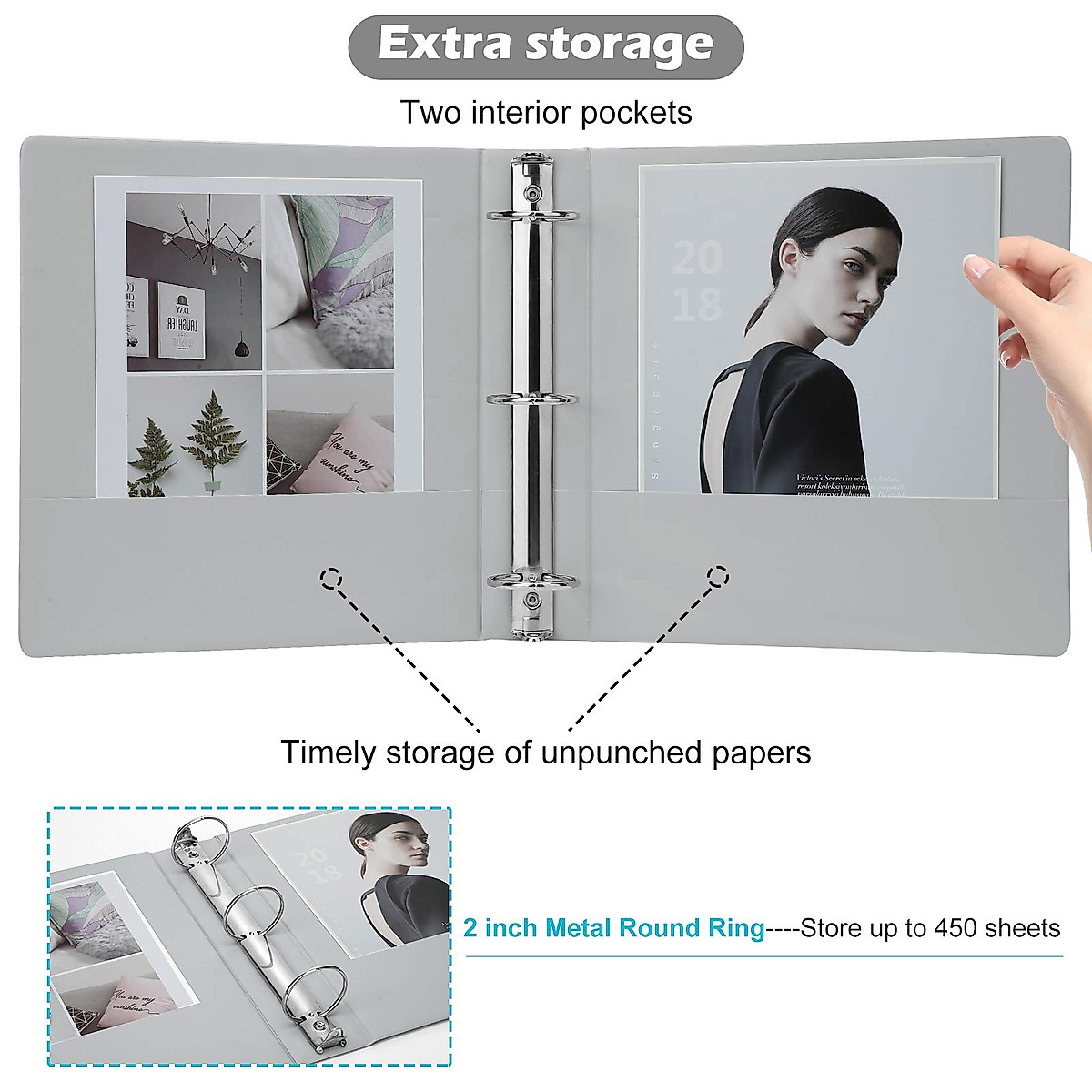 2 Inch 3 Ring Binder, HYUNLAI 2'' Round-Ring View Presentation View Binders, Holds Up to 8.5"11" Paper,Customizable Clear Cover,for Home,Office,and School Supply,4 Pack