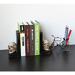 OwlGift Decorative Halloween Skull Bookends, Heavy Duty Bookends for Shelves, Skull Book Ends for Heavy Books, Book Shelf Holder Home Office Desktop Organizer (1 Pair)