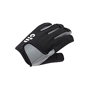 Gill Deckhand Sailing Gloves Short Finger with 3/4 Length Fingers - 50+ UV Sun Protection & Water Repellent - Black M