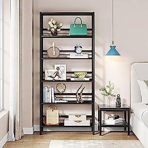 Tribesigns 71" Tall Bookshelf, Modern 6-Tier Etagere Bookcase, Freestanding Open Book Shelves, Wood and Metal Storage Display Rack, Unique Shelving Unit for Home Office, Living Room, Black