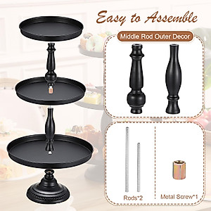 Tioncy 4 Pieces Black Tier Tray Cupcake Stand 3 Tier Metal Round Dessert Display Holder Decorative Tiered Serving Tray Fruit Tower for Birthday Party Wedding Anniversary