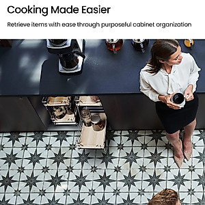 Home Zone Living Pull Out Kitchen Cabinet Organizer with 2 Tiers of Storage for Easy Access, 12”W x 20”D, Satin Nickel with Light Brown, Virtuoso Collection