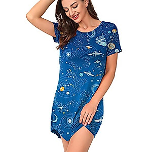 MINANUO Summer Short Sleeve Nightgowns for Women Adults Soft Maternity Sleepwear Petite Night Shirt Womens Loungewear Ladies Cozy Sleepshirt Nightwear(Blue Space, S)