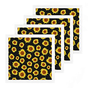 Kigai 4 Pack Beautiful Sunflower Washcloths – Soft Face Towels, Gym Towels, Hotel and Spa Quality, Reusable Pure Cotton Fingertip Towels