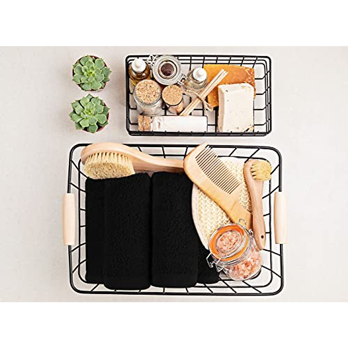 Utopia Towels Premium Bundle - Cotton Washcloths Black (12x12 inches) Pack of 24 with Black Hand Towels 600 GSM (16 x 28 inches), Pack of 6