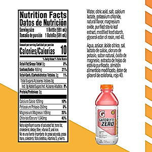 Gatorlyte Zero Electrolyte Beverage, Strawberry Kiwi, Zero Sugar Hydration, Specialized Blend of 5 Electrolytes, No Artificial Sweeteners or Flavors, 20oz Bottles (12 Pack)​