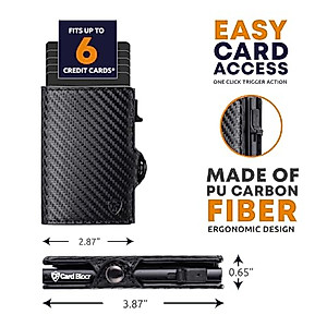 Card Blocr Pop Up Credit Card Wallet, RFID Blocking Credit Card Holder for men, Cool Wallets for Men in Carbon Wallet Design, Compact Card Holder Wallet for Secure Storage (Black PU Carbon Fiber)