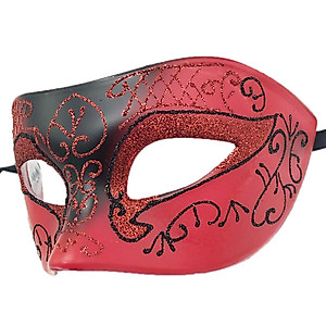Coolwife Masquerade Mask Vintage Venetian Greek Roman Party Mardi Gras Masks (D Red Black)