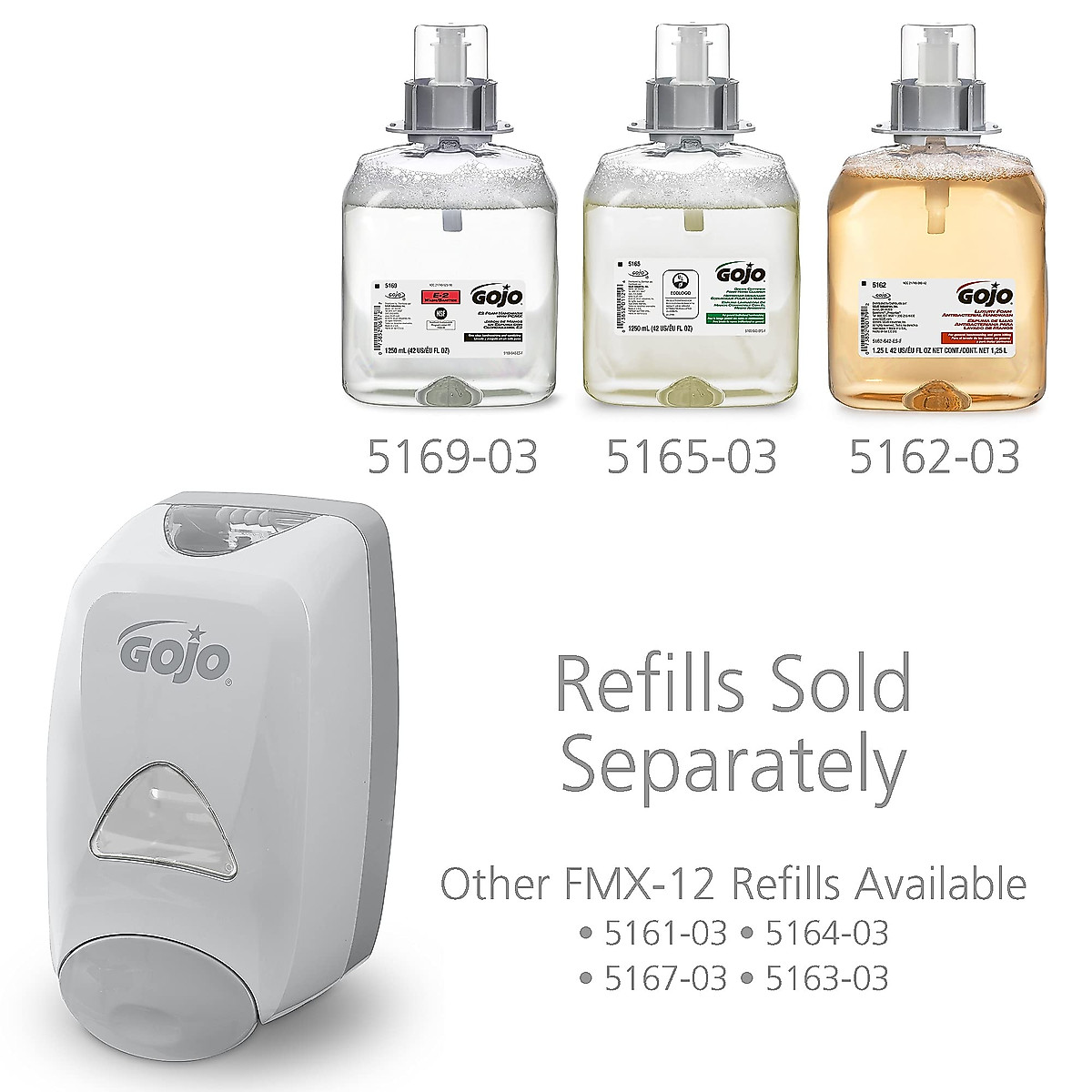 GOJO FMX-12 Push-Style Foam Soap Dispenser, Dove Grey, for 1250 mL GOJO FMX-12 Hand Soap Refills (Pack of 1) - 5150-06