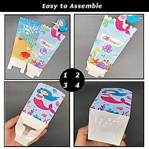 Sumerk 12Pcs Mermaid Popcorn Boxes Candy Snacks Containers for Movie Night, Carnival, Theater Paper Popcorn Bags for Children's Baby Girls Birthday Party Decorations