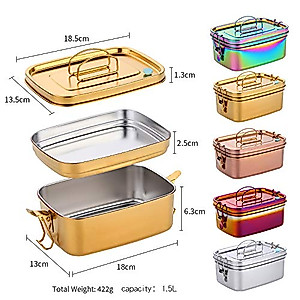 Buyer Star 2-in-1 Stainless Steel Bento Box,Snack PodSnack Container - Divided Food Container Holds 6 Cups of Food, Secure Locks-Dishwasher Safe Metal Lunch Container(rainbow)