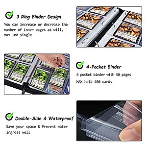 LIMSTDIC Card Binder for Pokemon Cards, 4 Pockets Up to 400 Cards Binder Compatible with Pokemon Trading Cards, MTG Cards, Portable Waterproof Card Storage Bag with Sleeves for Game Cards Collection