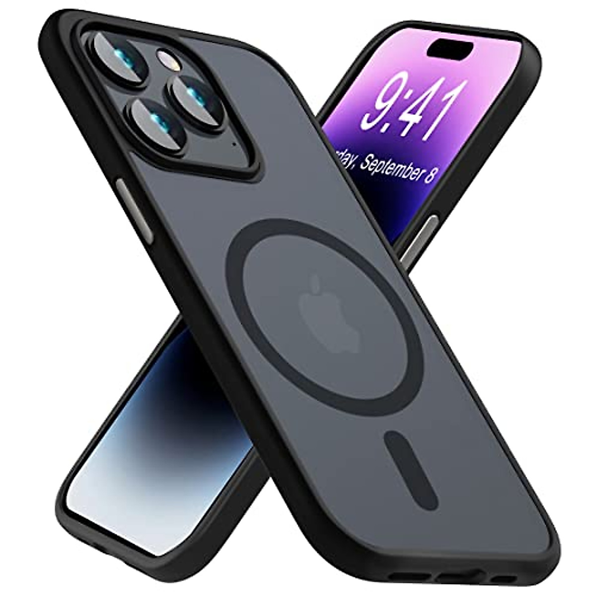 Actor Magnetic Case for iPhone 14 Pro Max [Military Grade Drop Tested] [Compatible with MagSafe] Slim Translucent Matte Back Aluminum Alloy Keys, Anti-Fingerprint Anti-Scratch 6.7 Inch, Black