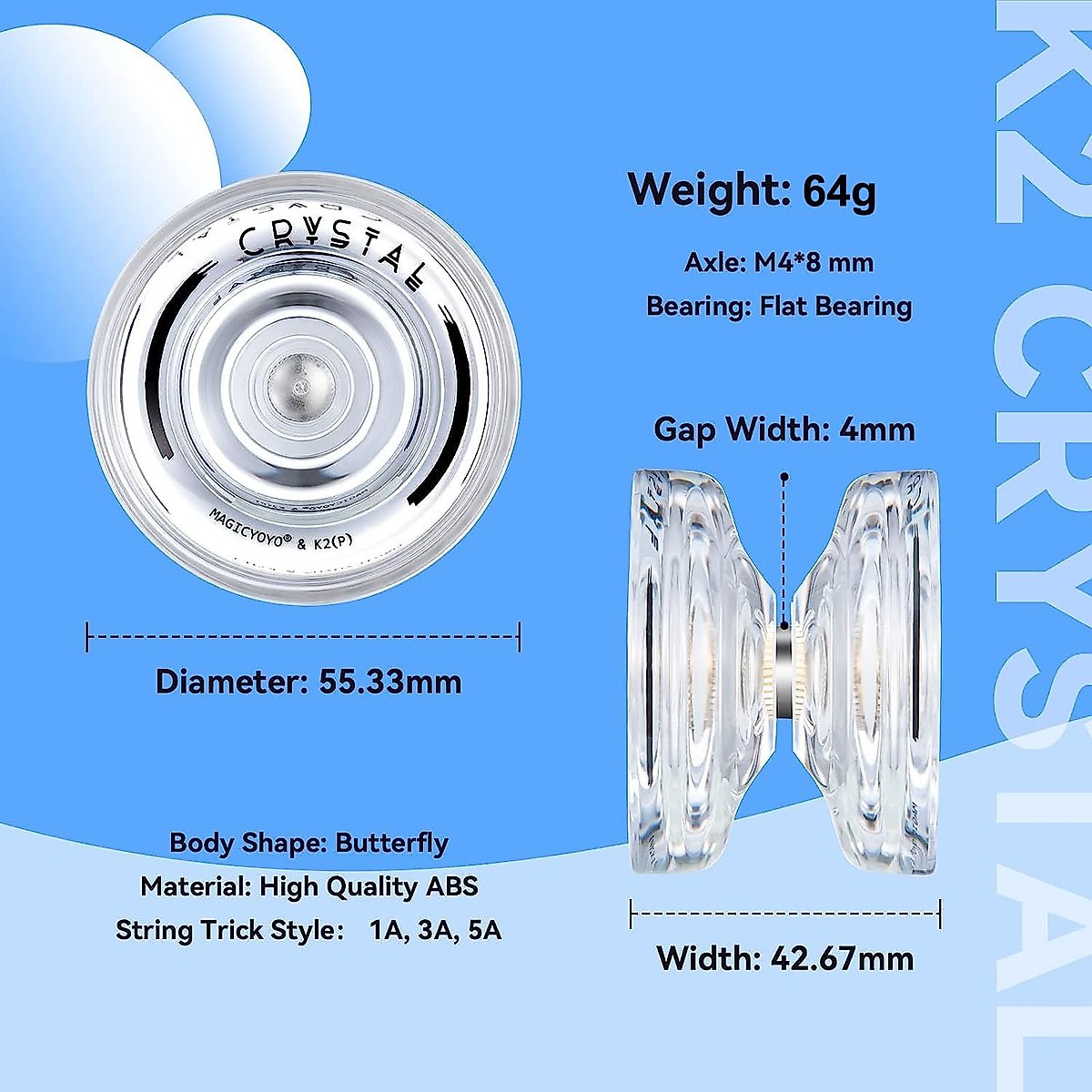 MAGICYOYO Pack of 2 Responsive Yoyos for Kids Beginners, K2 & V6 Dual Purpose Yoyos, Replacement Unresponsive Bearings Kit for Advanced Players + 12 Yoyo Strings +Storage Bag-2 Hole