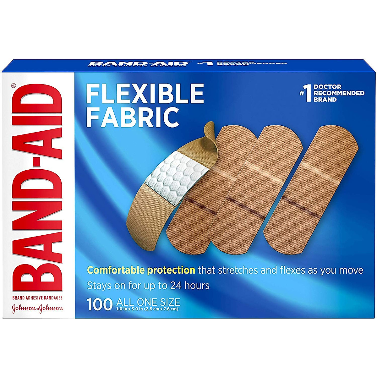 Johnson & Johnson JJ4444 Band-Aid Woven Adhesive Bandages, 1" x 3", Tan (Box of 100)