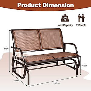 Tangkula 2 Person Patio Glider, Outdoor Swing Bench, Rocker Glider Loveseat Chair with Heavy-Duty Steel Frame, Breathable Seat Fabric, Rocking Lounge Chair for Poolside, Garden, Backyard, Porch