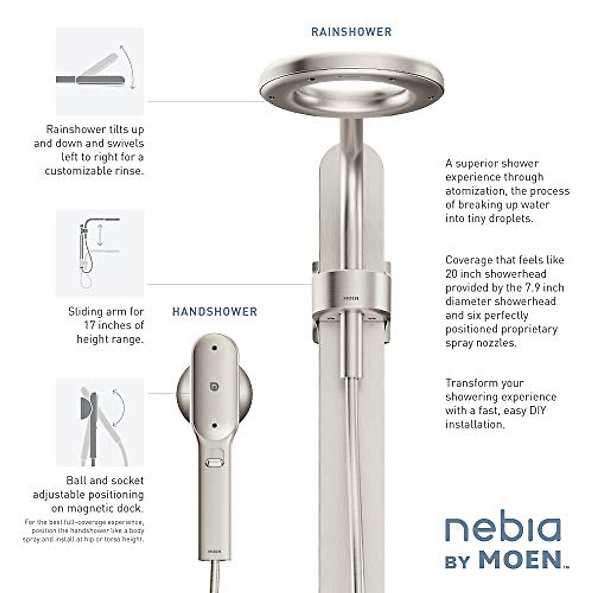 Moen N214C0SRN Spa Shower including Rainshower, Handshower and Magnetic Dock, Spot Resist Brushed Nickel