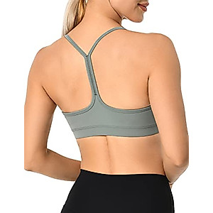 YUNOGA Women's Y Back Sports Bra Padded Racerback Spaghetti Thin Strap Support Workout Yoga Bra Regular (XS, Chinois Green)