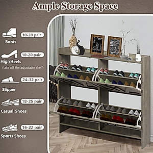 MISHAO Shoe Storage Cabinet with 4 Flip Drawers, Narrow Shoe Cabinet Storage with Legs for Entryway, Freestanding Shoes Organizer Cabinet, Farmhouse Slim Shoe Cabinet, Rustic Gray