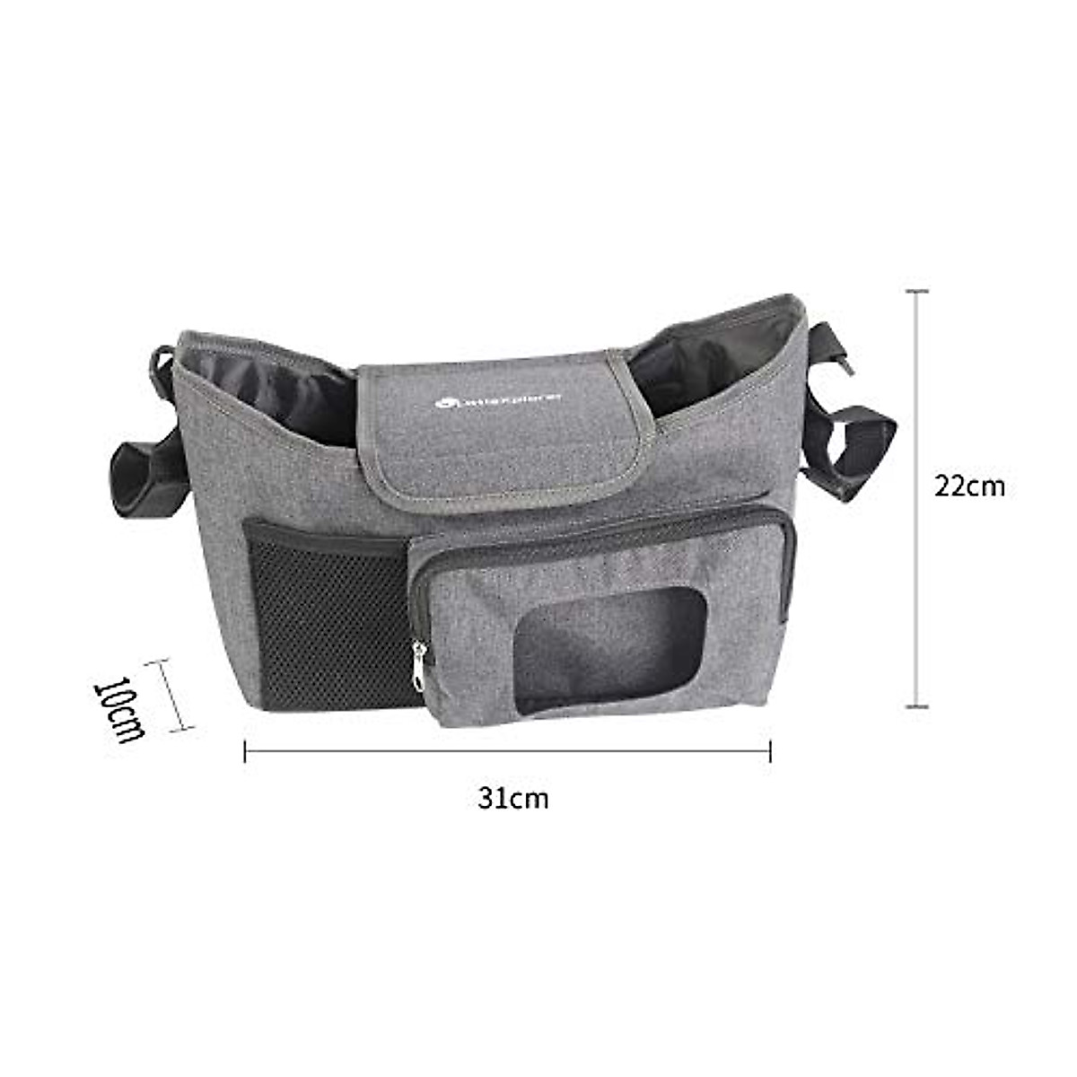 LittleXplorer Baby Stroller Organizer: Diaper Caddy - Extra Stroller Cup Holders - Wet Wipes Dispenser Pocket - Changing Pad and Toy Storage - Attaches to Single, Double, Jogging or Umbrella Stroller