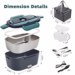 SOHIDA Electric Lunch Box Food Heater, 80W Portable Warmer for Car Truck Work with 304 Stainless Steel Container, 12V/24V/110V Green Heated Lunch Box Suitable for Ideal Driver/Work/Gift