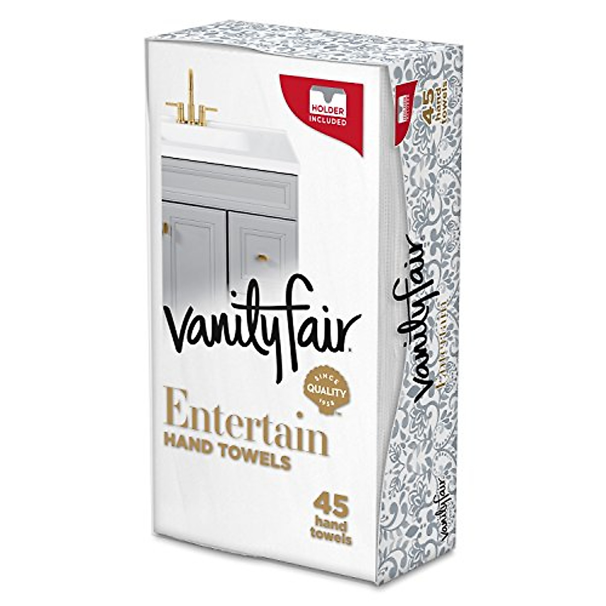 Vanity Fair Entertain Disposable Hand Towel, 45 Paper Hand Towels, Includes Holder (Holder Design May Vary)