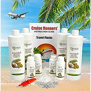 CRUISE RUNNERS Fake Shampoo Conditioner Flask Kit For Hiding Hidden Liquor Sneak Smuggle Alcohol On Booze Cruise With 4 TSA Travel Size Plastic Drinking Flask Bottles and Seals Rum Runners For Cruise