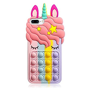 HoneyAKE Fidget Toys Phone Case for iPhone 8 Plus Case iPhone 7 Plus Case Bubble Protect Soft Silicone Shockproof Stress Reliever Pop Phone Cover Women Girls for iPhone 6s Plus 7 Plus 8 Plus, Rainbow