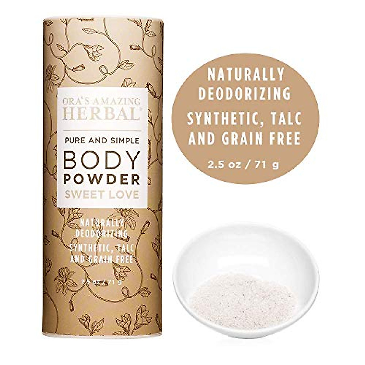 Body Powder for Women, Talc Free Powder, Real Vanilla Dusting Powder, Bath Powder, No Corn, Grain or Gluten, Sweet Love Scent, Vanilla, Frankincense, Amber, Ylang Ylang, Ora's Amazing Herbal, 2.5 oz