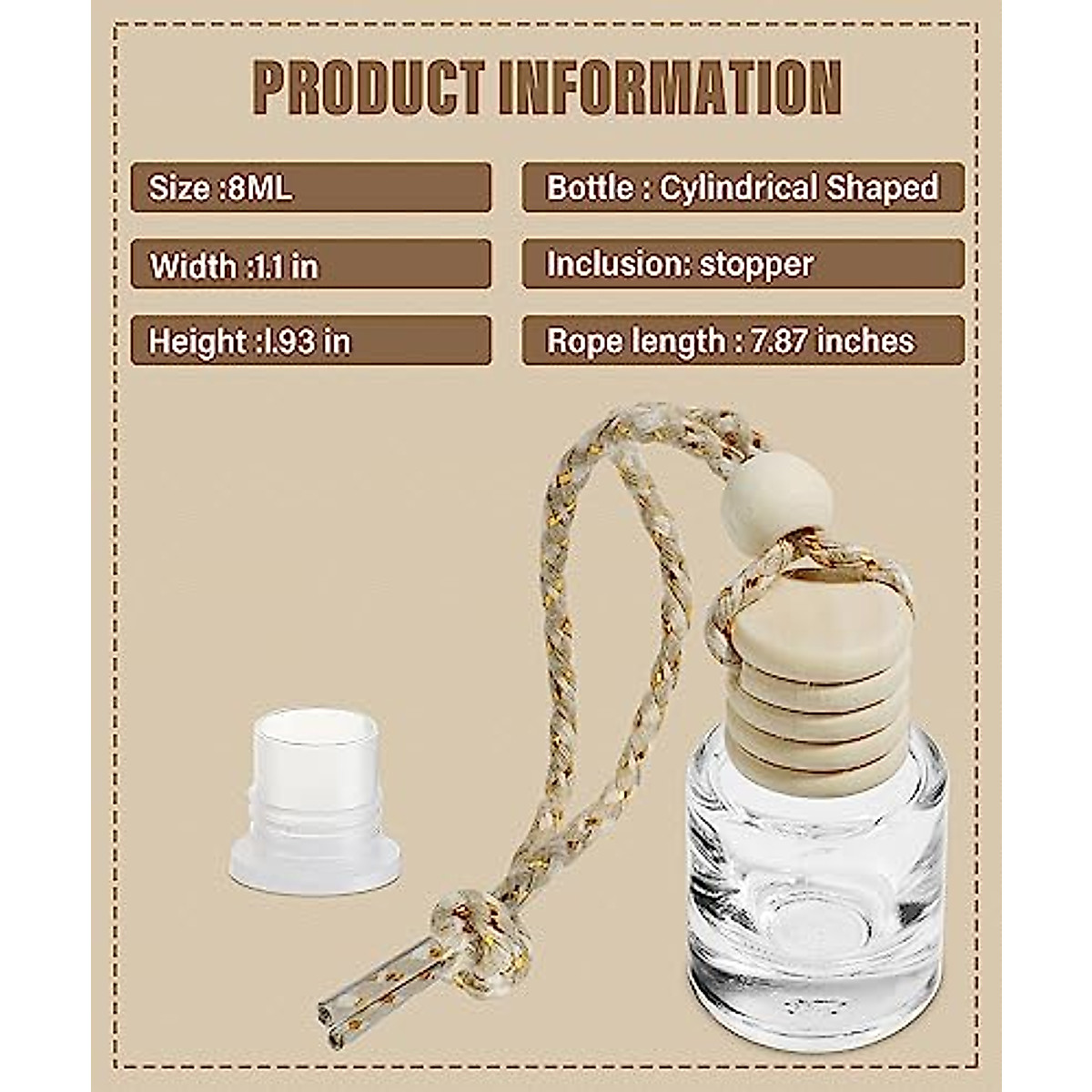 ESEWALAS 5Pcs Hanging Car Air Freshener,8ml Car Hanging Diffuser,Empty Glass Perfume Bottles Oil Diffuser Perfume Aromatherapy Pendant Bottle,Air Freshener Diffuser Bottle Pendant